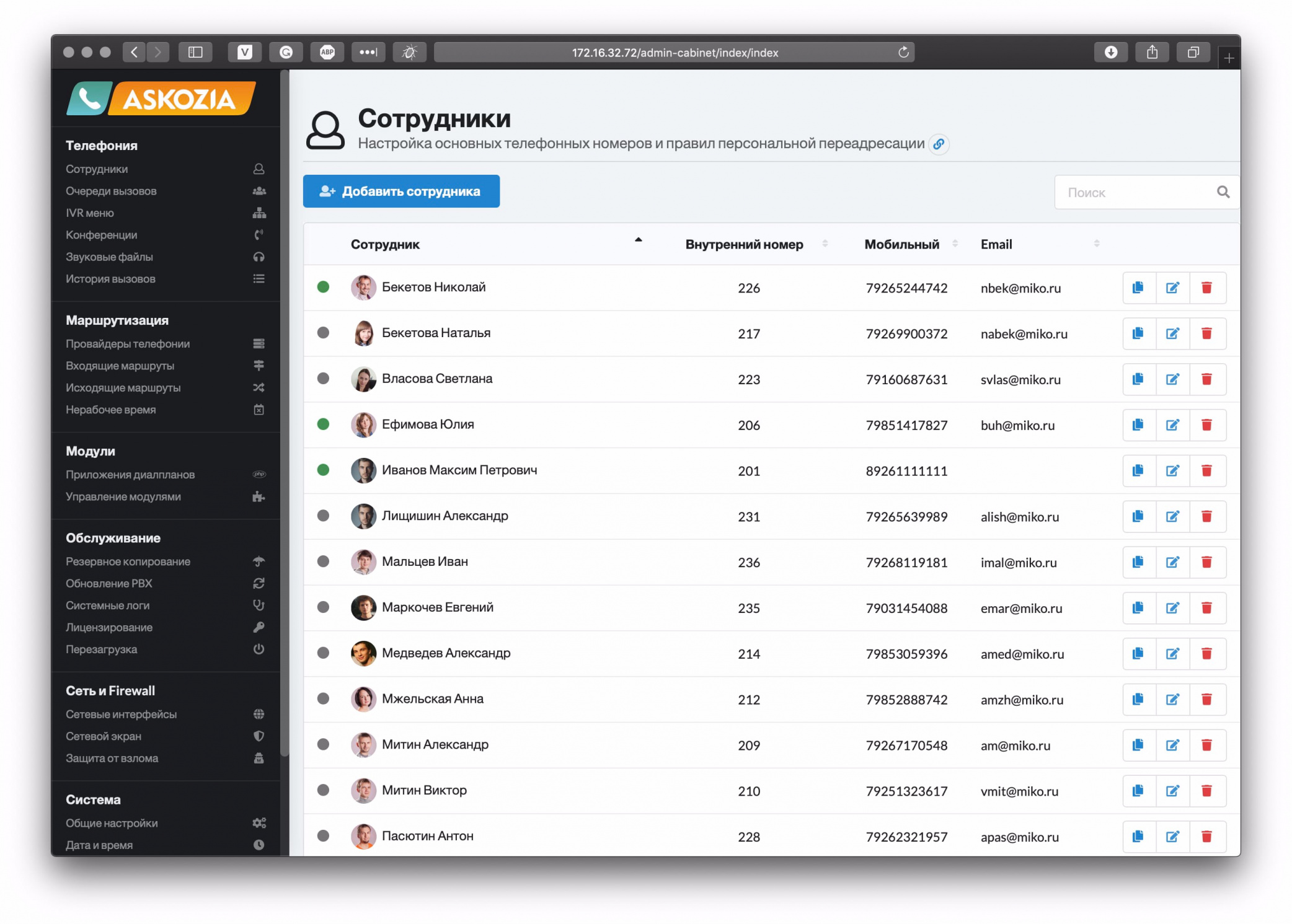 Возможности IP АТС MikoPBX